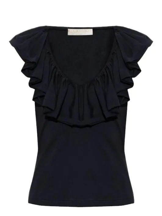 Ulla Johnson V-neck Sleeveless Top With Ruffle Detail - Black