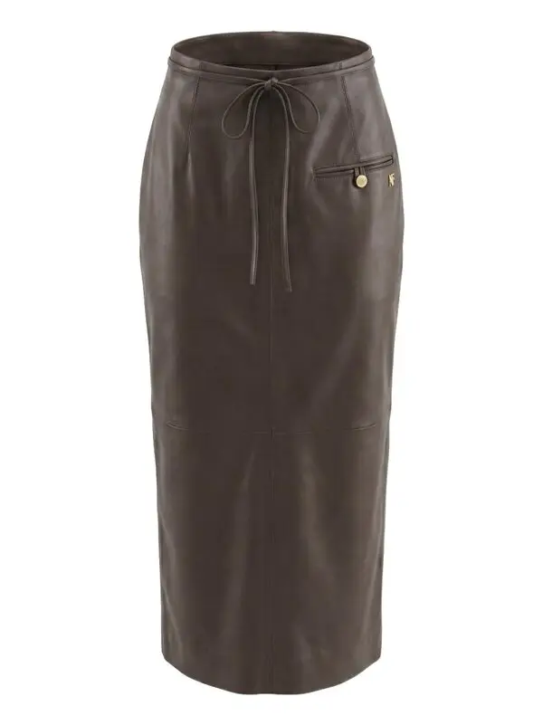 Alberta Ferretti High-waisted Leather Skirt With Drawstring Waist And Back Slit - Black