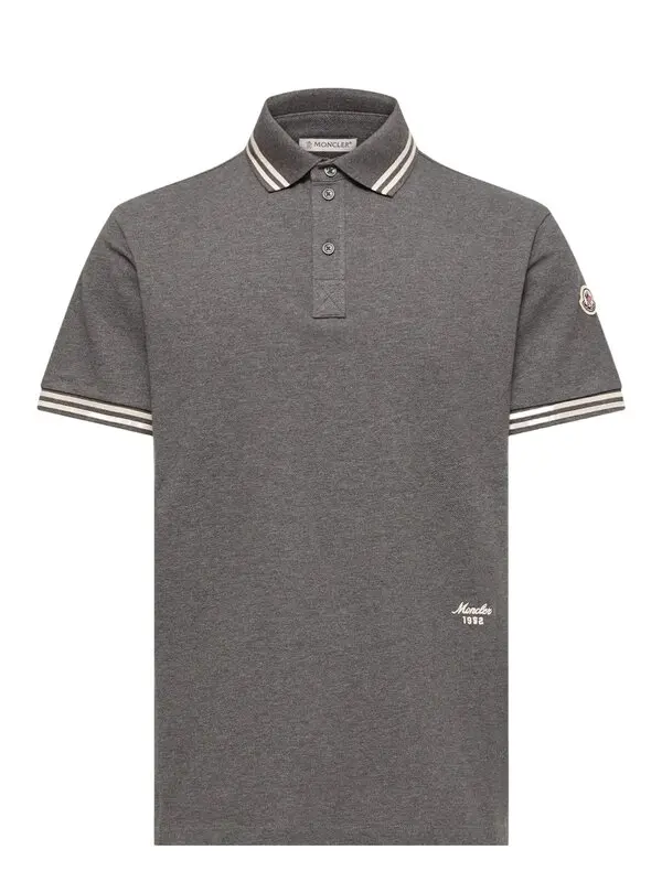 Moncler Striped Trim Piqué Polo Shirt - Dark Gray