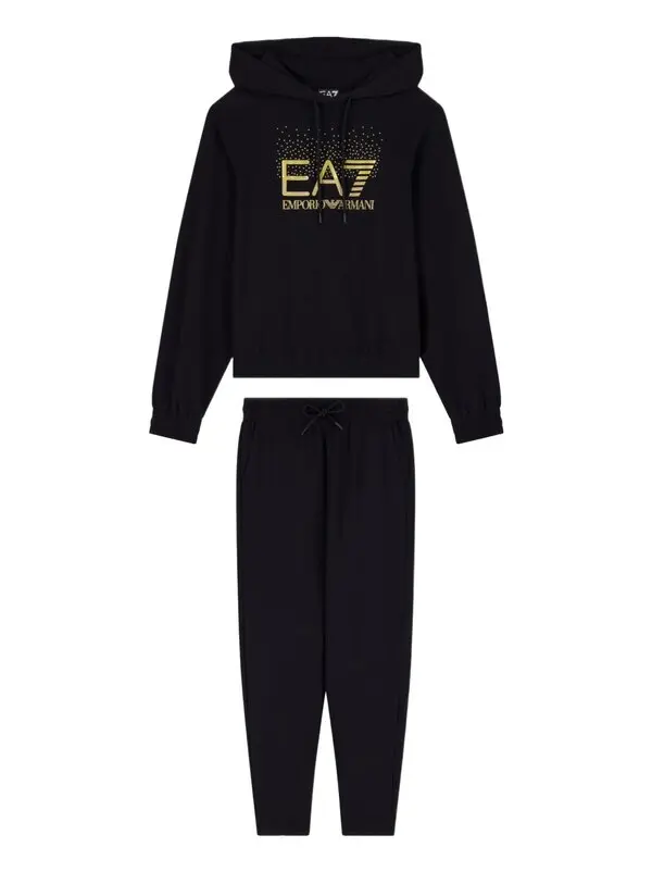 EA7 Cotton Tracksuit With Shiny Studs - Black