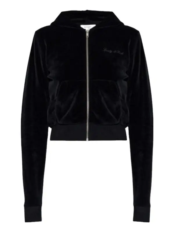 SPORTY  RICH Sporty & Rich Velour Zip Hoodie - Black