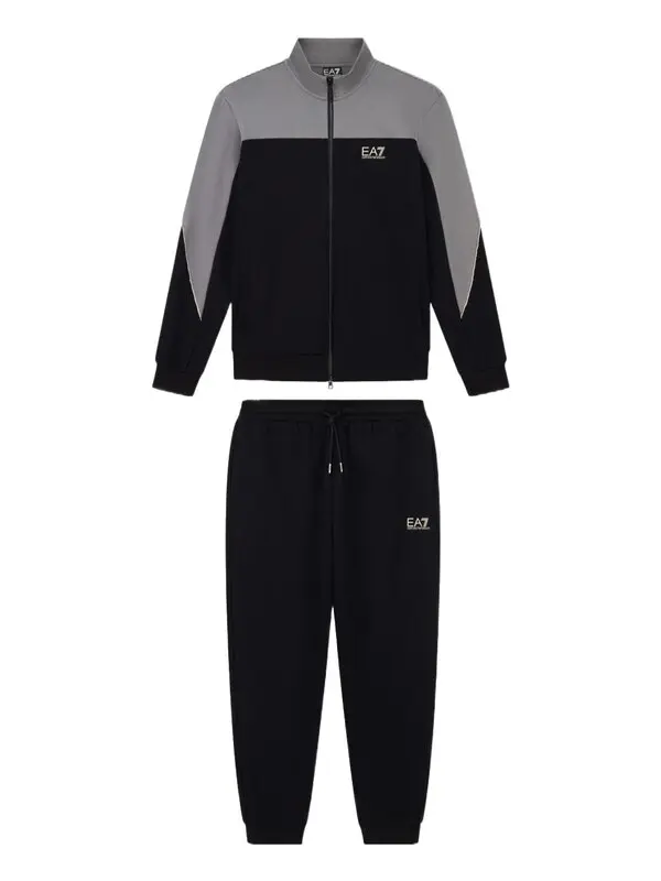 EA7 Tracksuit Regular Fit In Cotton Jersey With Ribbed Details - Black