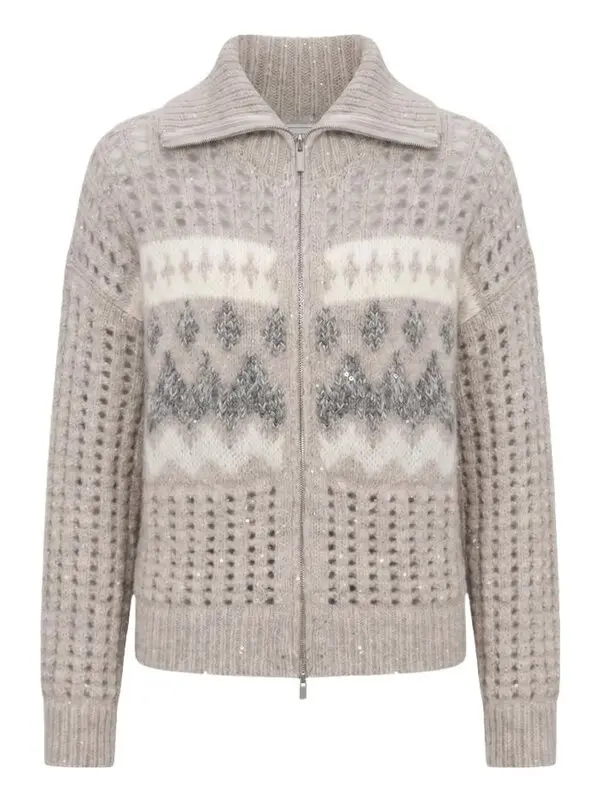 Peserico Sequin-embellished Jacquard-knit Cardigan - Gray