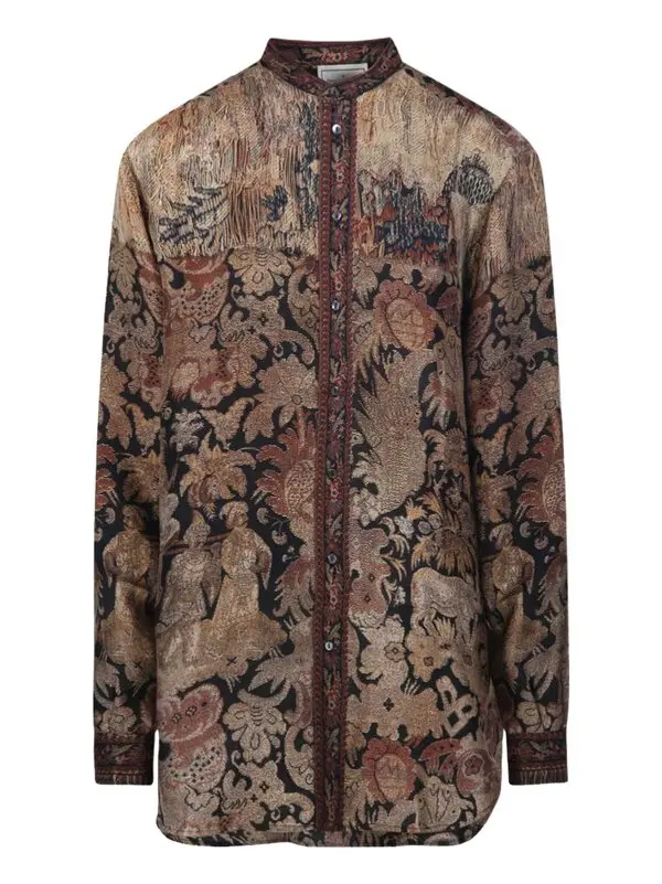 PIERRE-LOUIS MASCIA Aloe Printed Long Sleeve Shirt - Brown