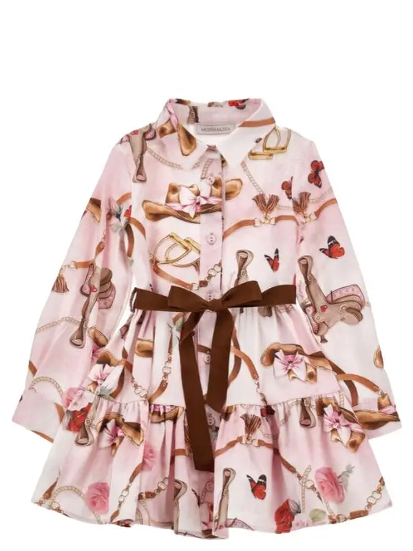 Monnalisa Printed Tiered Dress - Pink