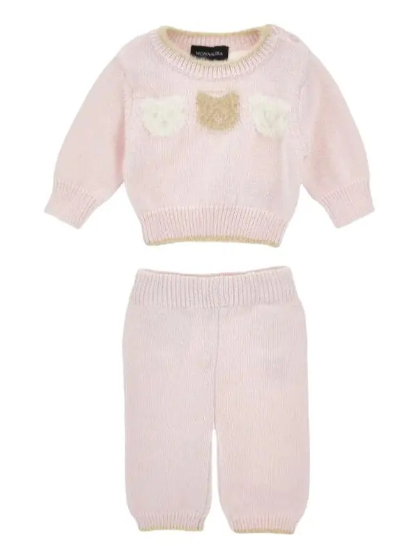 Monnalisa Teddy Bear Intarsia-knit Tracksuit - Pink