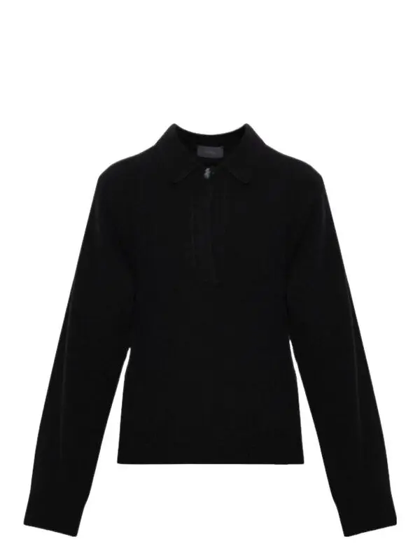HAIKURE Collared Long-sleeved Knit Sweater - Black