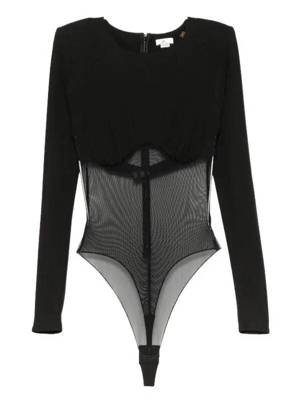 Elisabetta Franchi Long Sleeve Bodysuit With Mesh Paneling - Black