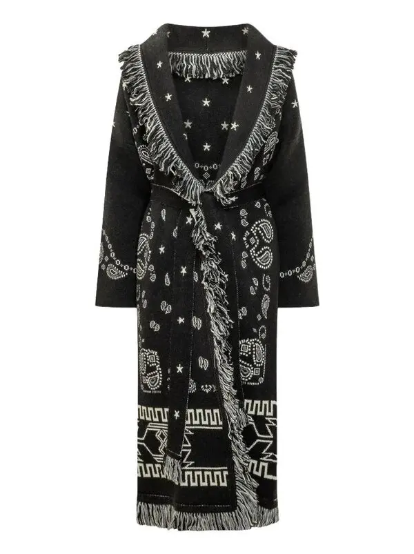 Alanui Bandana Jacquard Fringed Coat - Black
