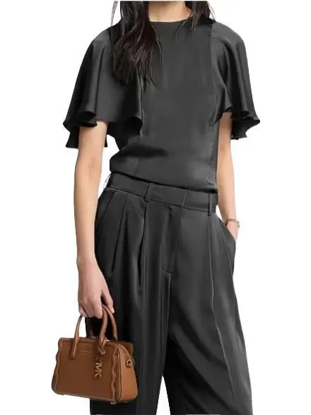 Michael Kors Satin Cape Sleeve Blouse - Black