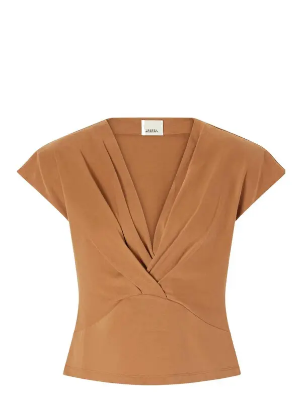Isabel Marant Étoile Cotton-jersey T-shirt With Draped Neckline And Padded Shoulders - Brown