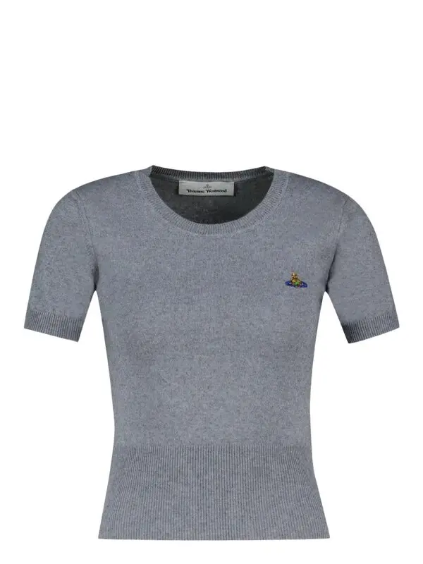 VIVIENNE WESTWOOD Orb Embroidered Knit Top - Gray