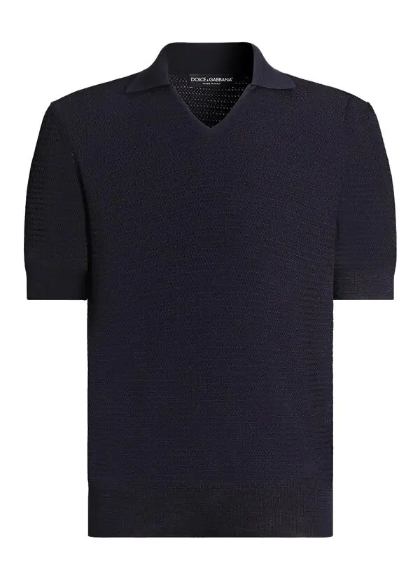 Dolce & Gabbana Silk Polo Shirt With Micro-stitch Detailing - Blue