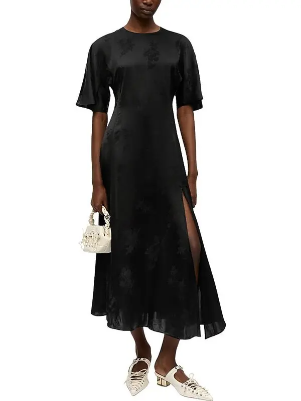 GANNI Satin Jacquard Midi Dress - Black