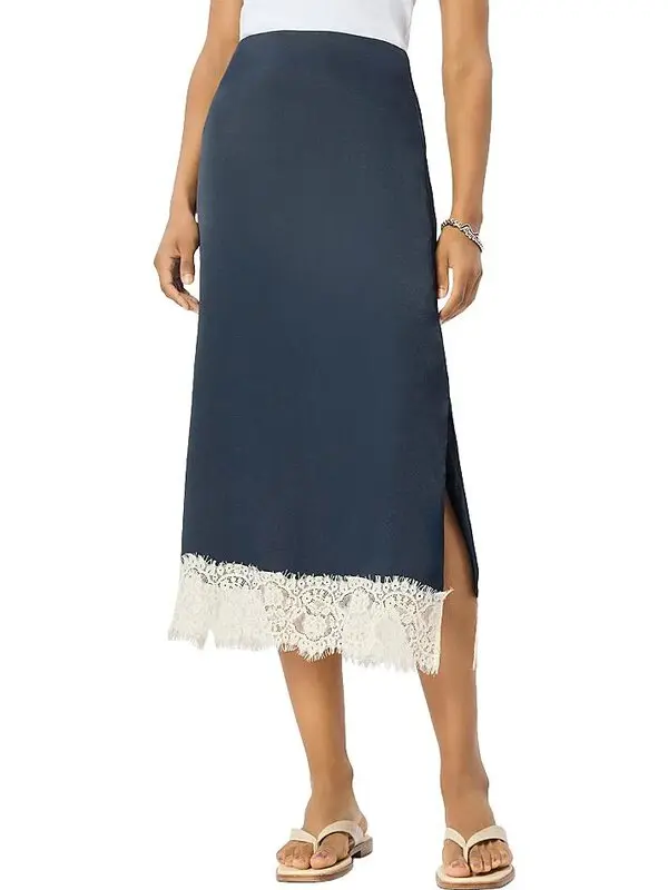 Whistles Lace Hem Midi Skirt - Navy/multi
