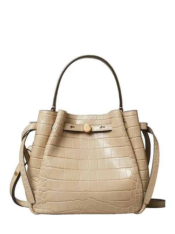 Tory Burch Romy Croc Embossed Leather Bucket Bag - Ginger Leaf