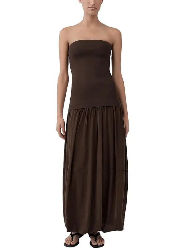 ST. AGNI Strapless Balloon Hem Maxi Dress - Cedar