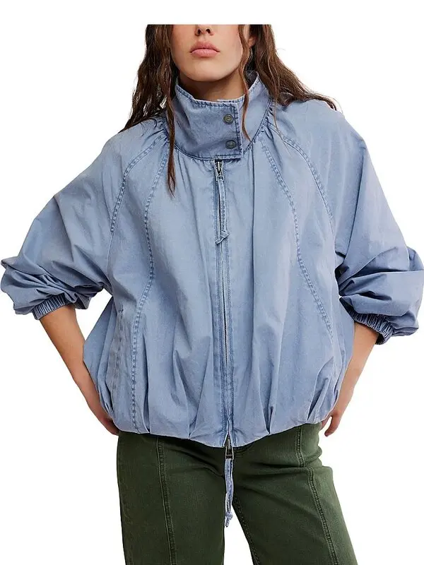 Free People Chelsea Jacket With Stand Collar And Drawstring Hem - Flint Stone