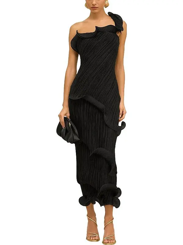 Cult Gaia Payton Asymmetrical One Shoulder Gown - Black