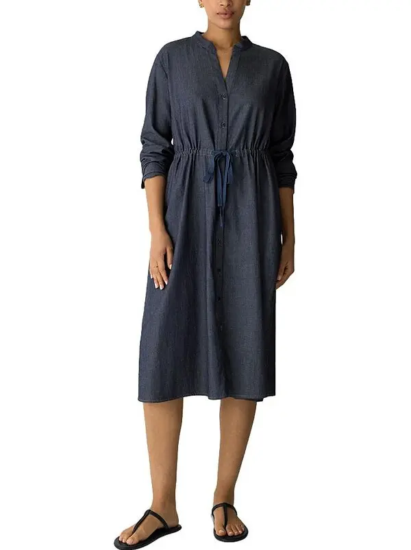 Eileen Fisher Mandarin Collar Midi Dress - Denim