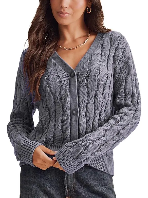 Splendid Rubi Cable Knit Cardigan Sweater - Ash Navy