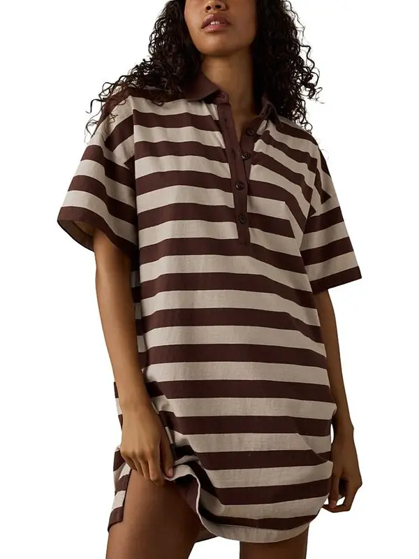 Faherty Brand Cotton Knit Striped Shirt Dress - Espresso