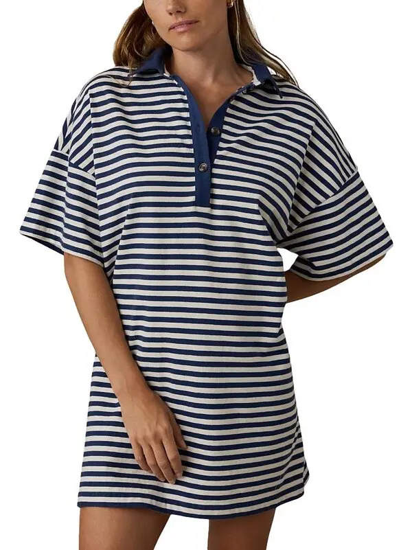 Faherty Brand Cotton Knit Striped Shirt Dress - Shadow Bay