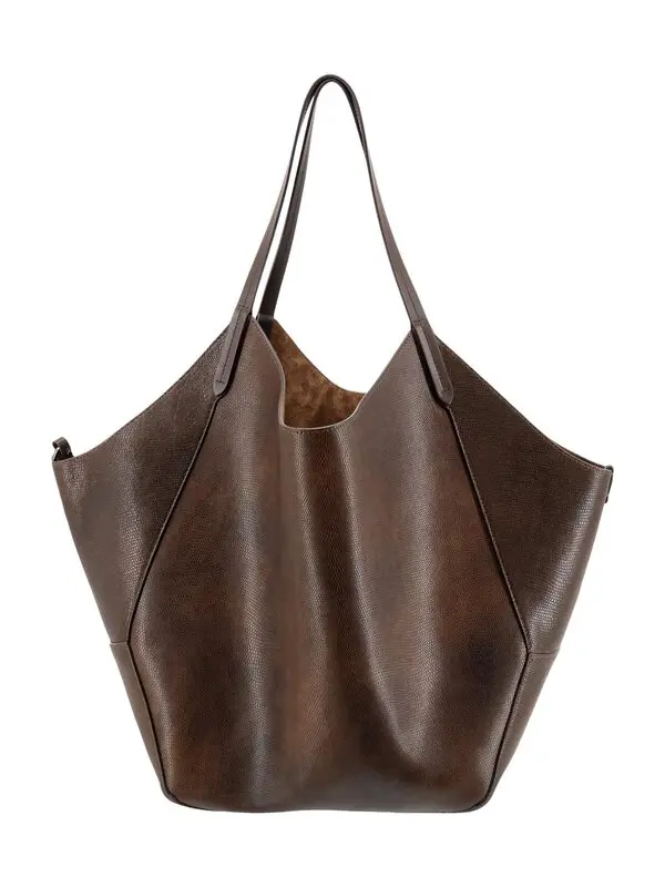 Brunello Cucinelli Leather Shopping Bag With Monili Detail - Brown