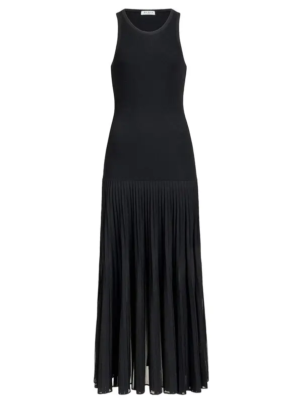 Alaïa Long Sleeveless Pleated Viscose Blend Dress - Black
