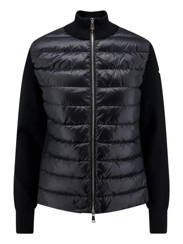 Moncler Cardigan Down Jacket With Tricot Inserts - Black