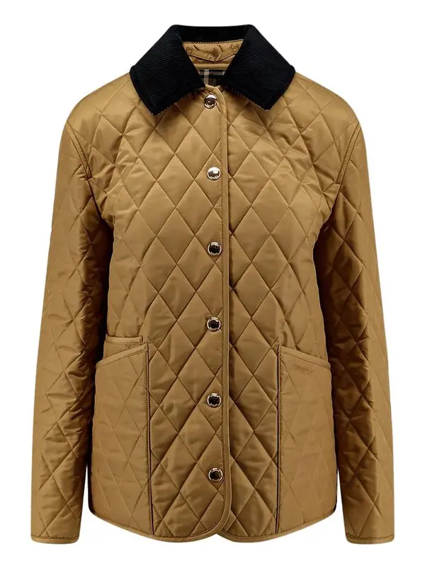 Burberry Quilted Jacket With Corduroy Collar - Beige