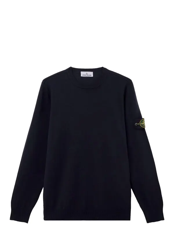 Stone Island Wool Sweater With Side Logo Patch - Blue