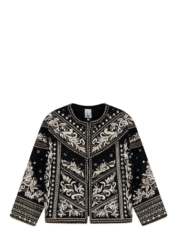 SCARLETT POPPIES Allover Embroidered Sequined Cotton Blazer - Black