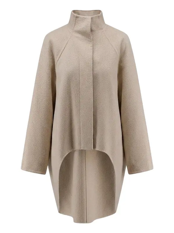 Alaïa Asymmetrical High Neck Cashmere Coat - Beige