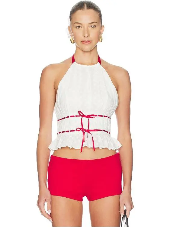 Majorelle Alessia Embroidered Halter Top - White