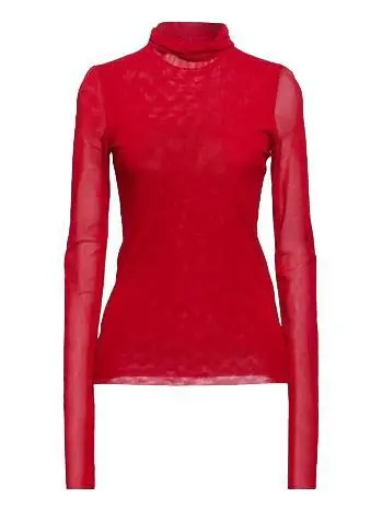 MEIMEIJ Tulle Turtleneck Long Sleeve Top - Red