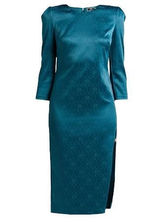 Elisabetta Franchi Midi Dress With Jacquard Logo Print - Deep Teal
