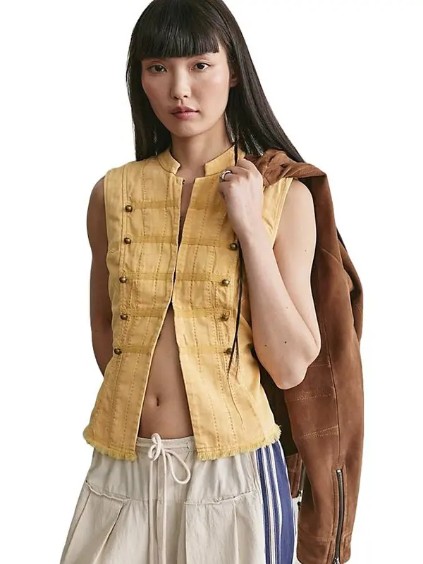 Free People Hearts On Fire Band Vest Jacket - Cornsilk