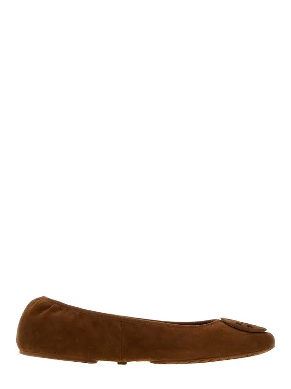 Tory Burch Suede Ballerinas With Logo Detail - Brown