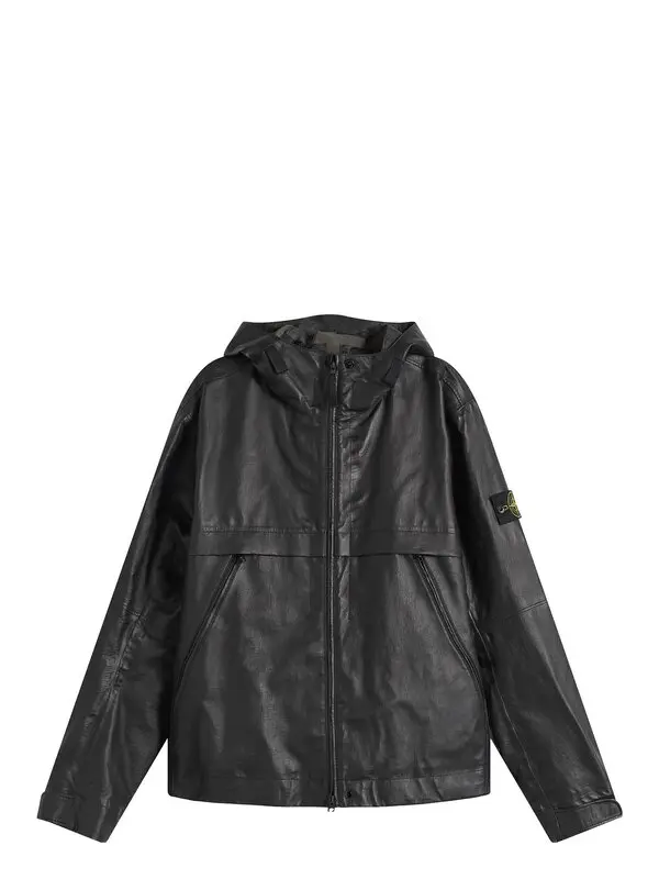 Stone Island Leather Organza Hooded Jacket - Black