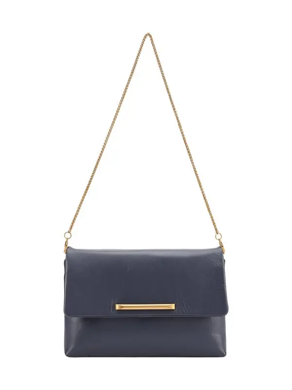 PAUL COSTELLOE Tilda Leather Clutch With Chain Strap - Blue