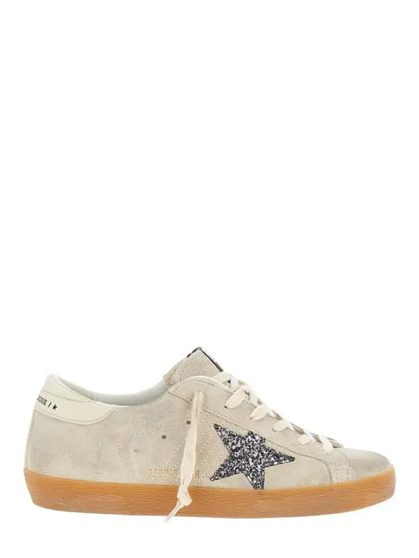 GOLDEN GOOSE Superstar Suede Sneakers With Glitter Star - Grey