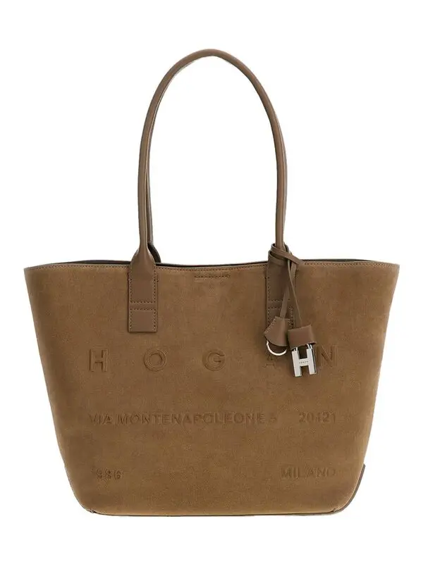 Hogan Suede Shopping Bag With Embossed Logo - Beige