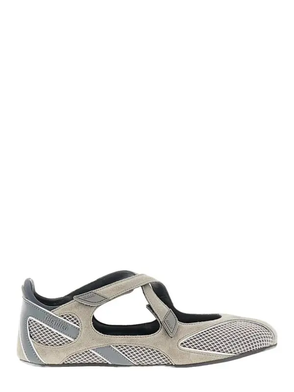 Attico Ballerina Flat With Criss-cross Velcro Straps - Grey