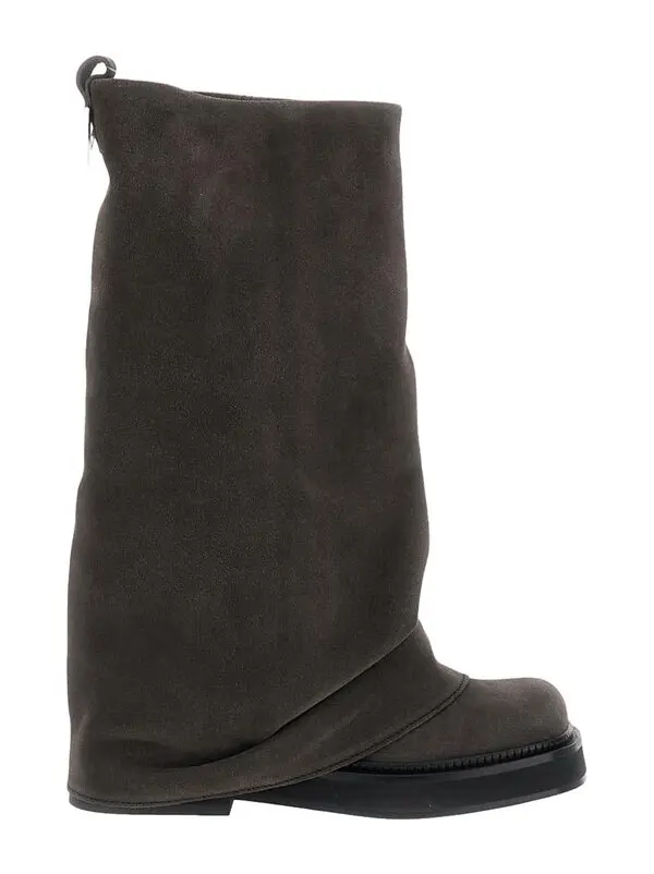 Attico Robin Suede Leather Draped Panel Boots - Brown