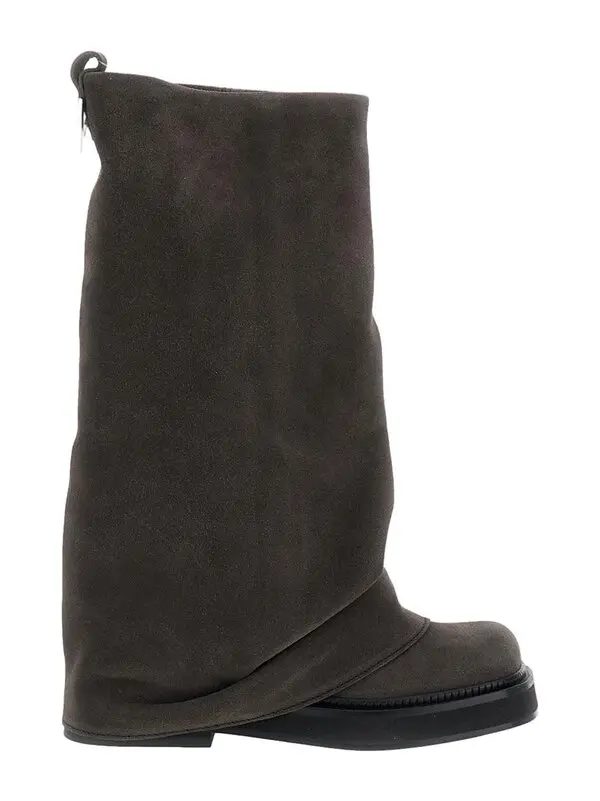 Attico Robin Suede Leather Draped Panel Boots - Marrone