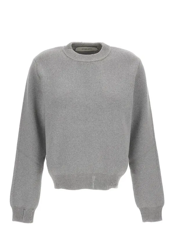 GOLDEN GOOSE Distressed Cotton Crewneck Sweater - Grey