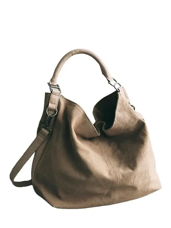 Free People Suzie Suede Slouchy Tote Bag - Stone