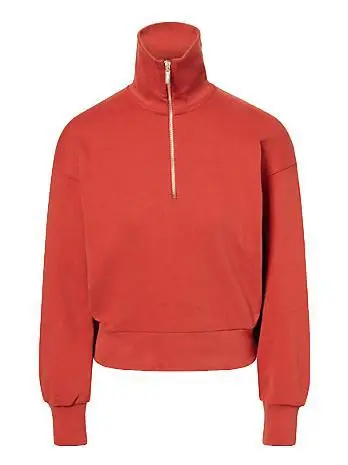 EMELLO Quarter-zip Funnel Neck Cotton Jumper - Red