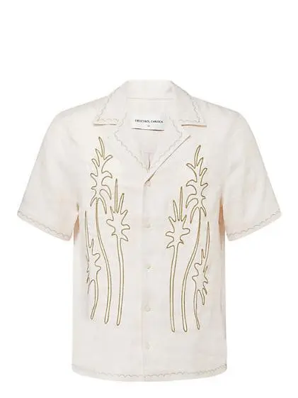 Frescobol Carioca Alves Palm Short-sleeve Linen Shirt - Cream